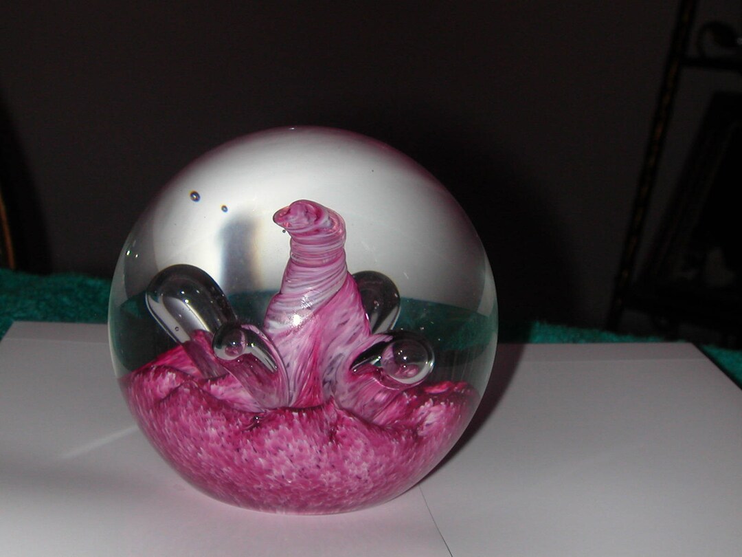 Signed Caithness MOONFLOWER Art Glass Paperweight Magenta Pink - Etsy