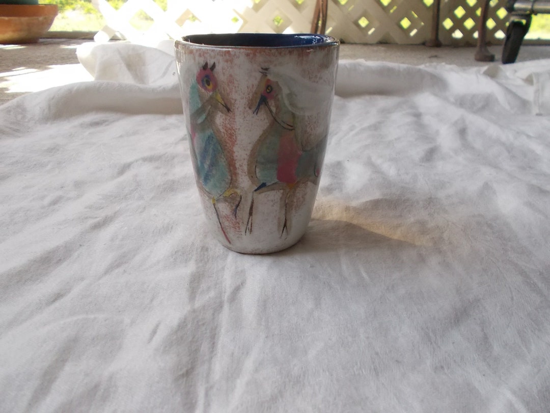 Vintage Polia Pillin Art Pottery Studio 3 Sided Vase Cup Decorated With ...