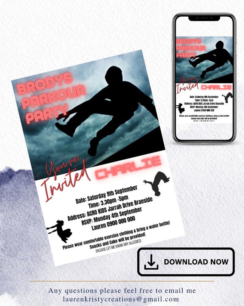 EDITABLE Parkour Party Invitation - Etsy