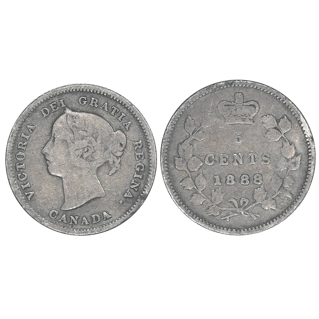 1888 Queen Victoria Canadian Five Cent Silver Coin Victoria Dei Gratia ...