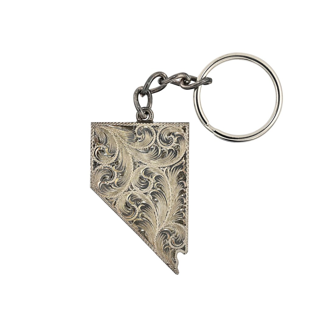 Vintage Nevada State Sterling Silver Keychain Hand-engraved Floral ...