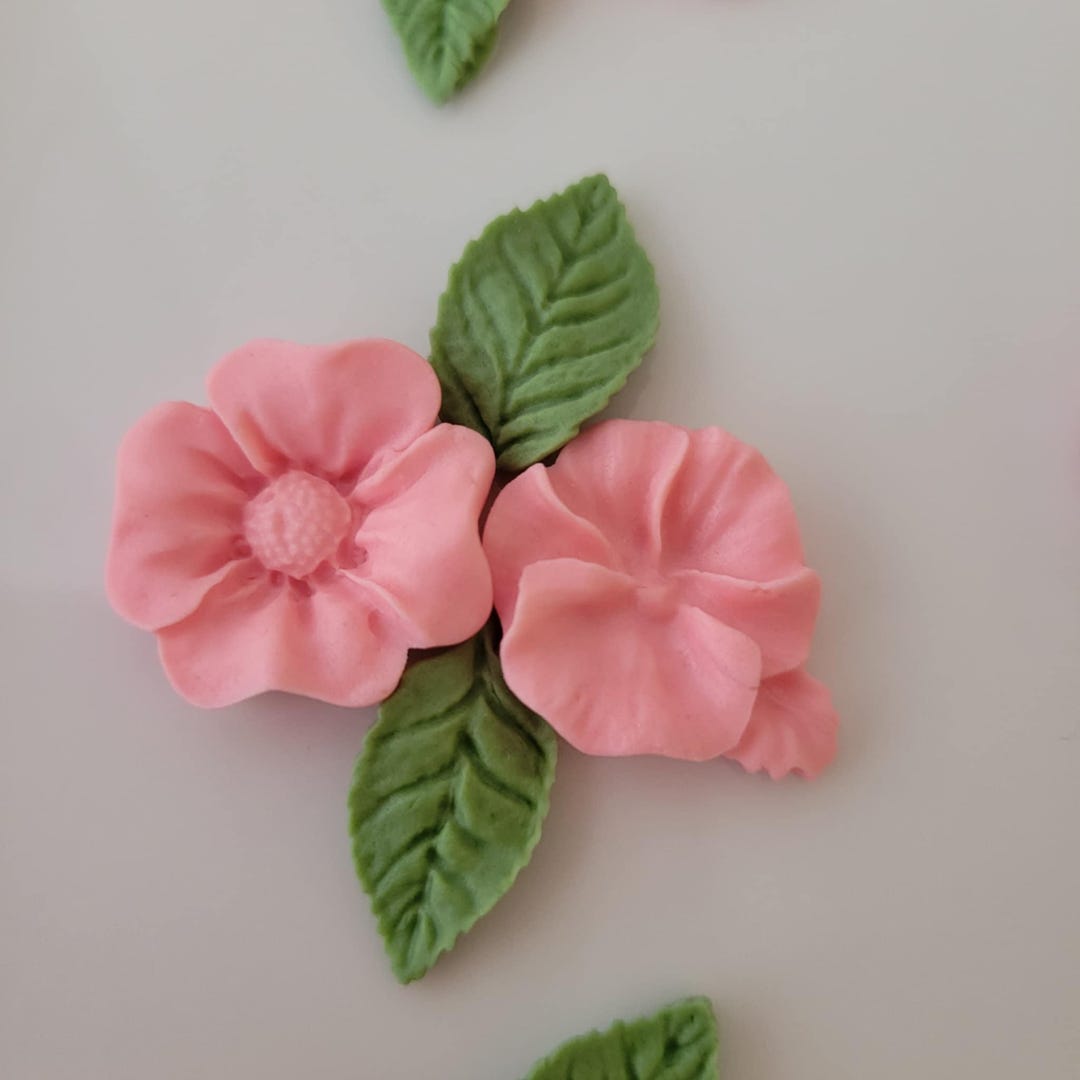 Fondant Flower & Leaf Toppers - Edible Cake Decorations, 12 Sets - Etsy