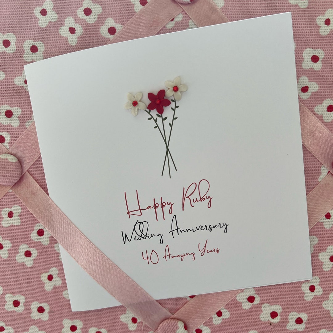 Ruby Wedding Anniversary Card - Happy 40th Anniversary Card ...