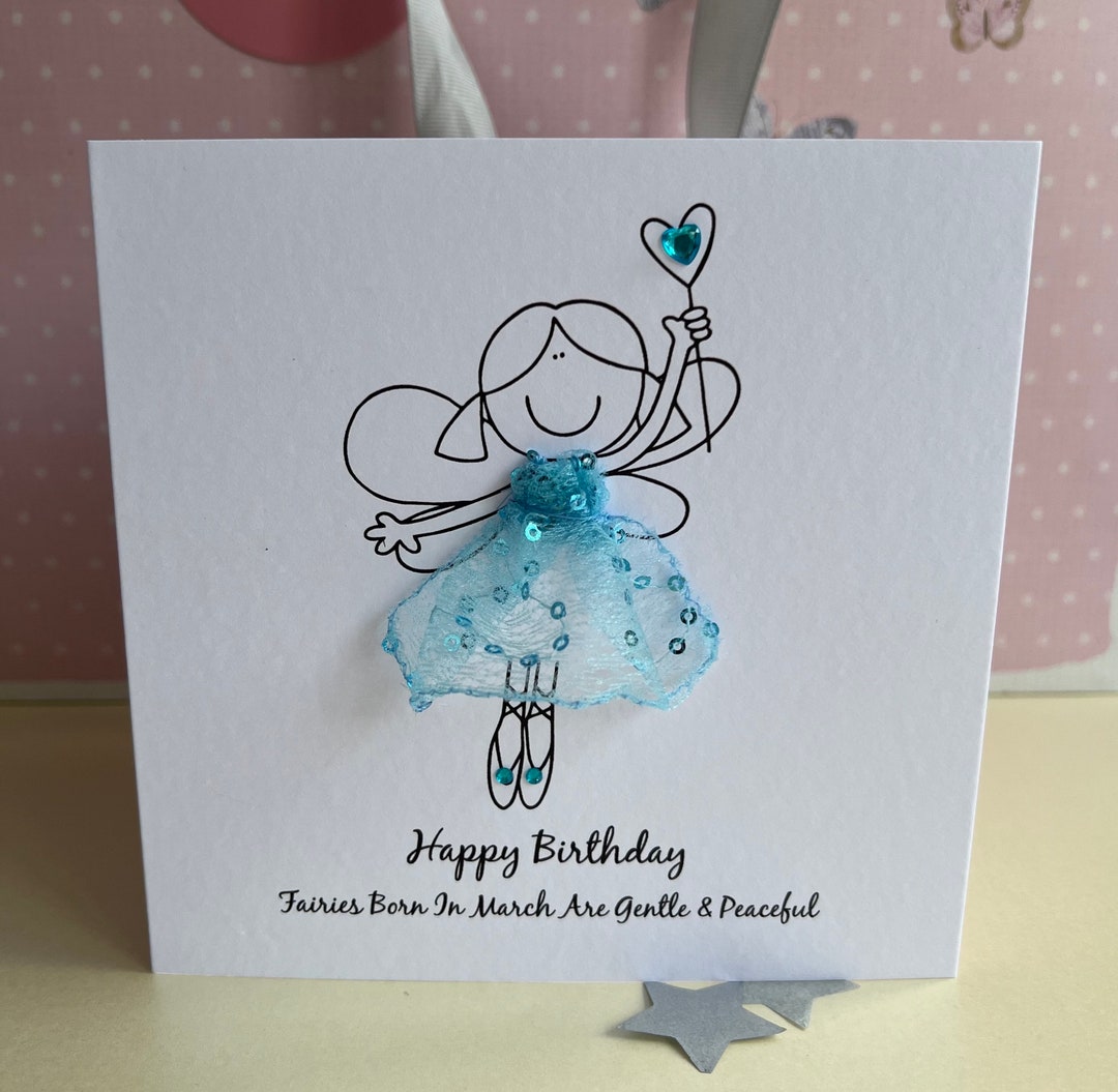 March Fairy Birthday Card - Handmade and Embellished - Birthday Card ...