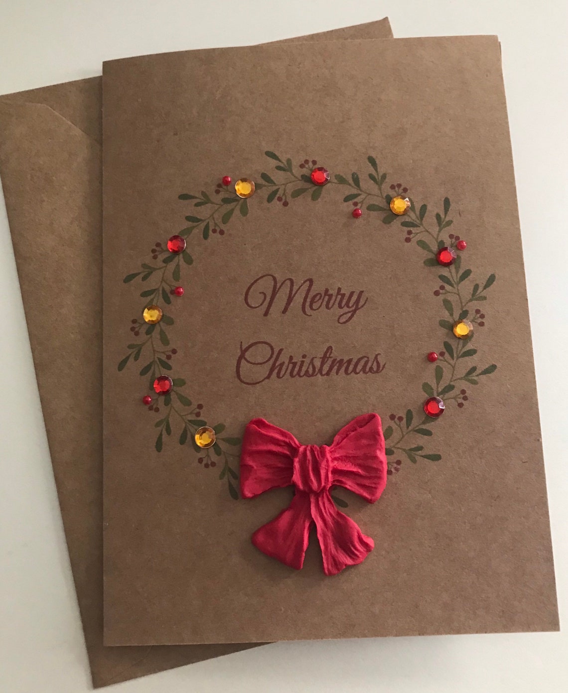 Handmade Christmas Card - Merry Christmas Embossed Wreath - Special ...
