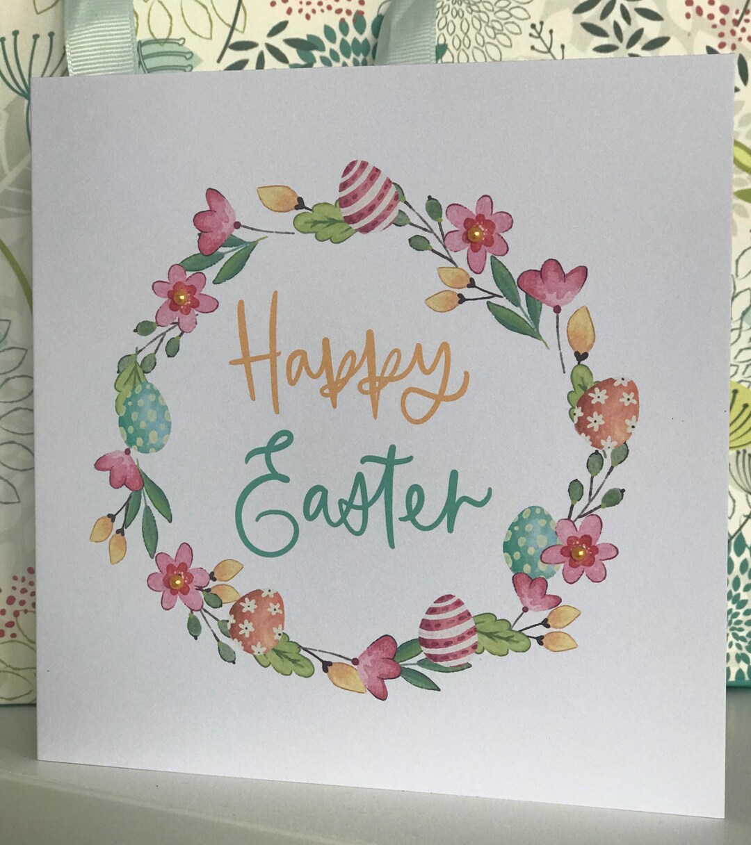 Easter Card Happy Easter Card Hand Embossed Easter Wreath Cards Blank ...