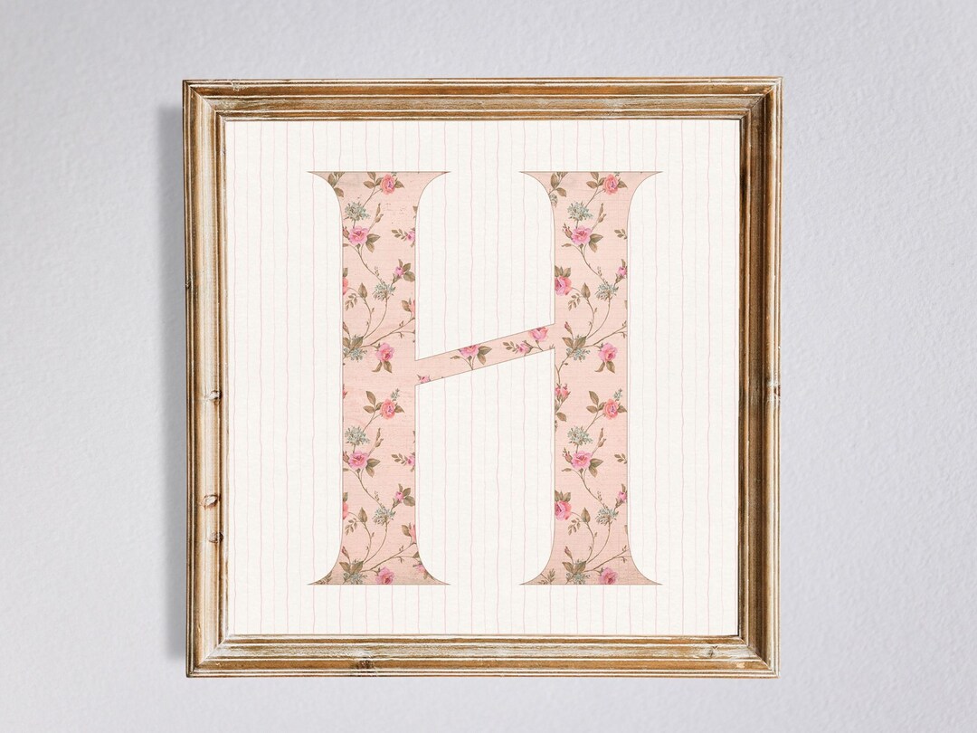 H | Vintage Pink Floral Initial Digital Download | Girls Nursery ...