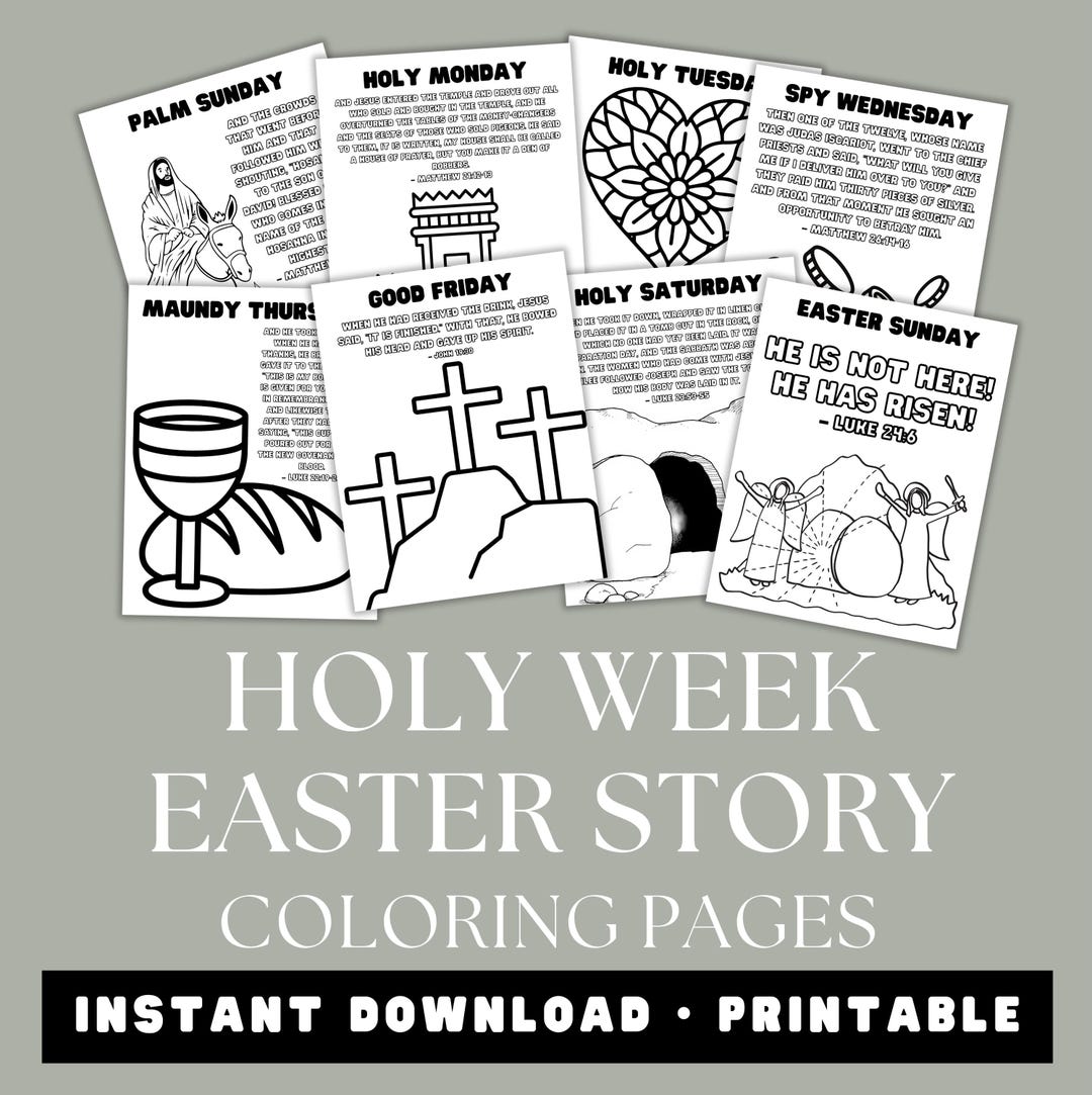 Holy Week Easter Story Coloring Pages for Sunday School (digital ...