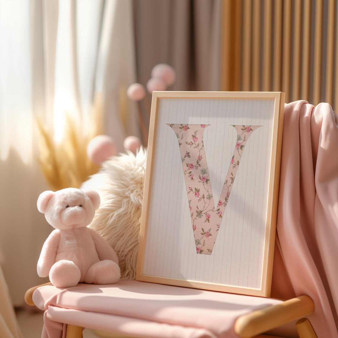 Vintage Floral Initial V Print: Girl's Nursery Decor (digital Download ...