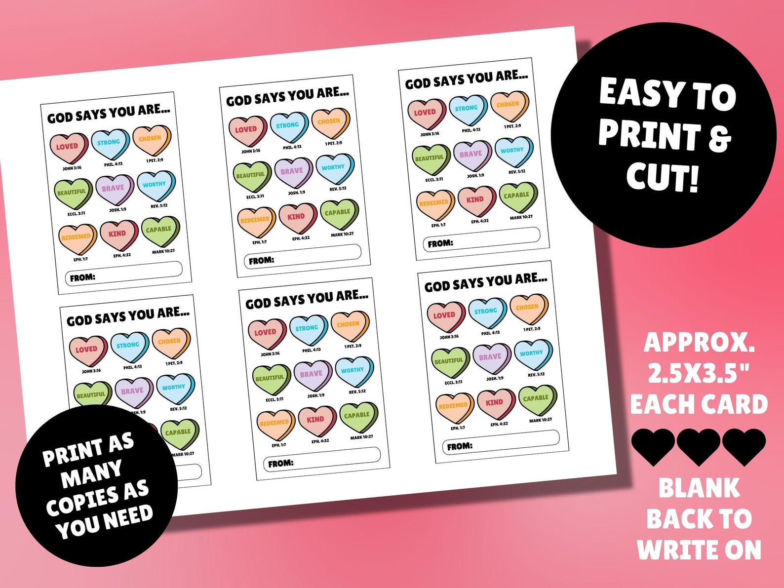 Scripture Candy Hearts Valentine Cards: God Says You Are (printable ...