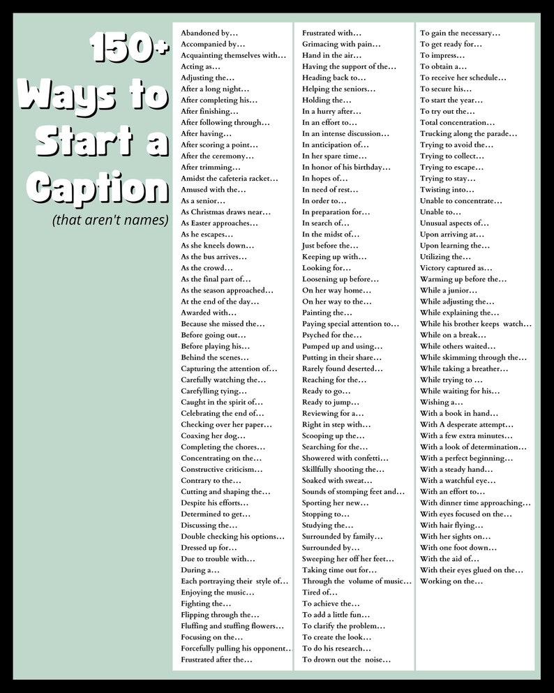 150+ Ways to Start a Caption || Educational Poster, Classroom Poster ...