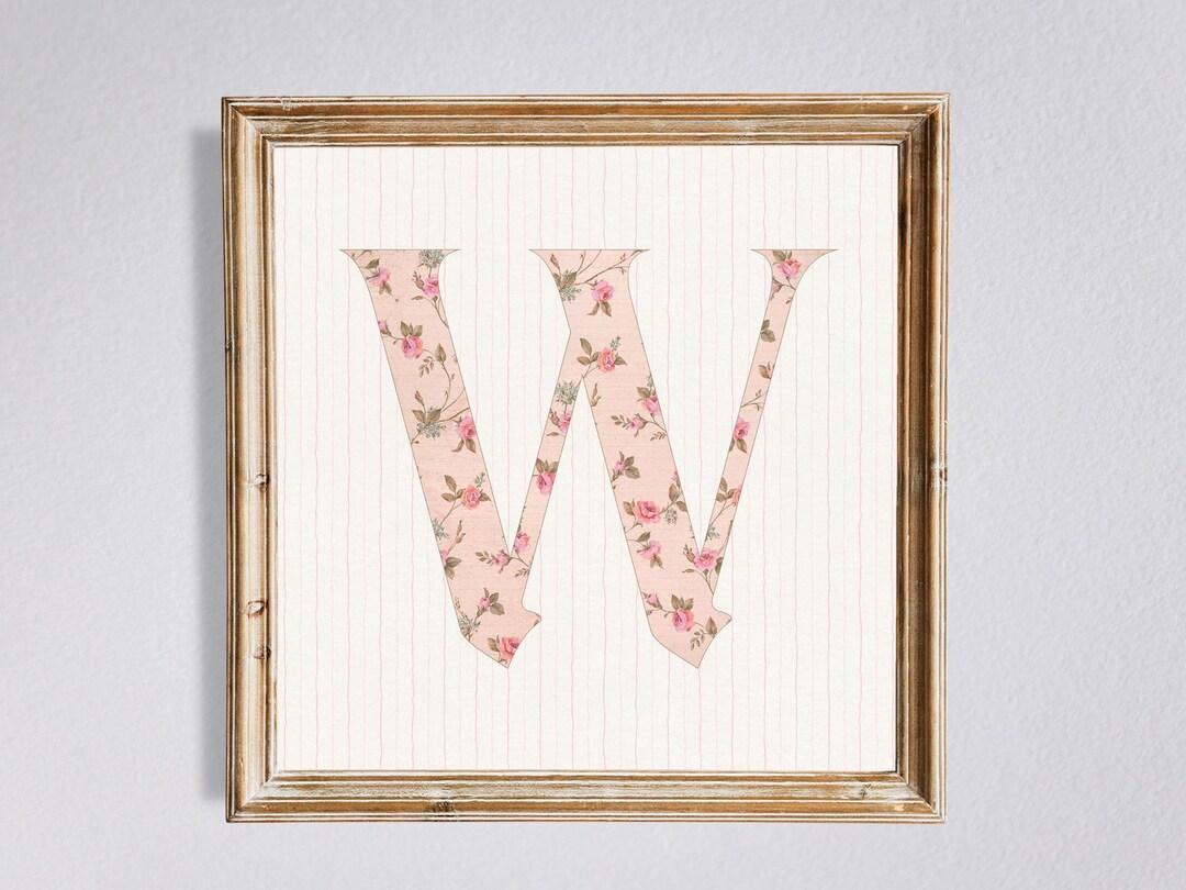 Vintage Pink Floral Initial Print: Girls Nursery Decor (digital ...