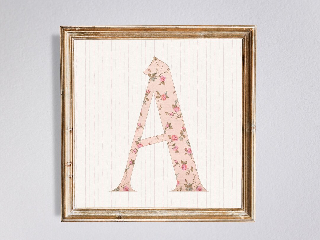 A | Vintage Pink Floral Initial Digital Download | Girls Nursery ...