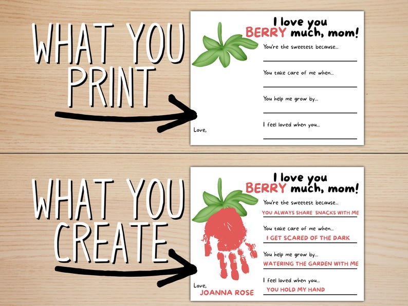 Mother's Day Handprint Strawberry Printable | I Love You Berry Much ...