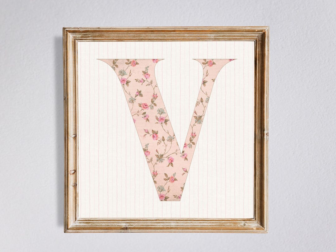 Vintage Floral Initial V Print: Girl's Nursery Decor (digital Download ...