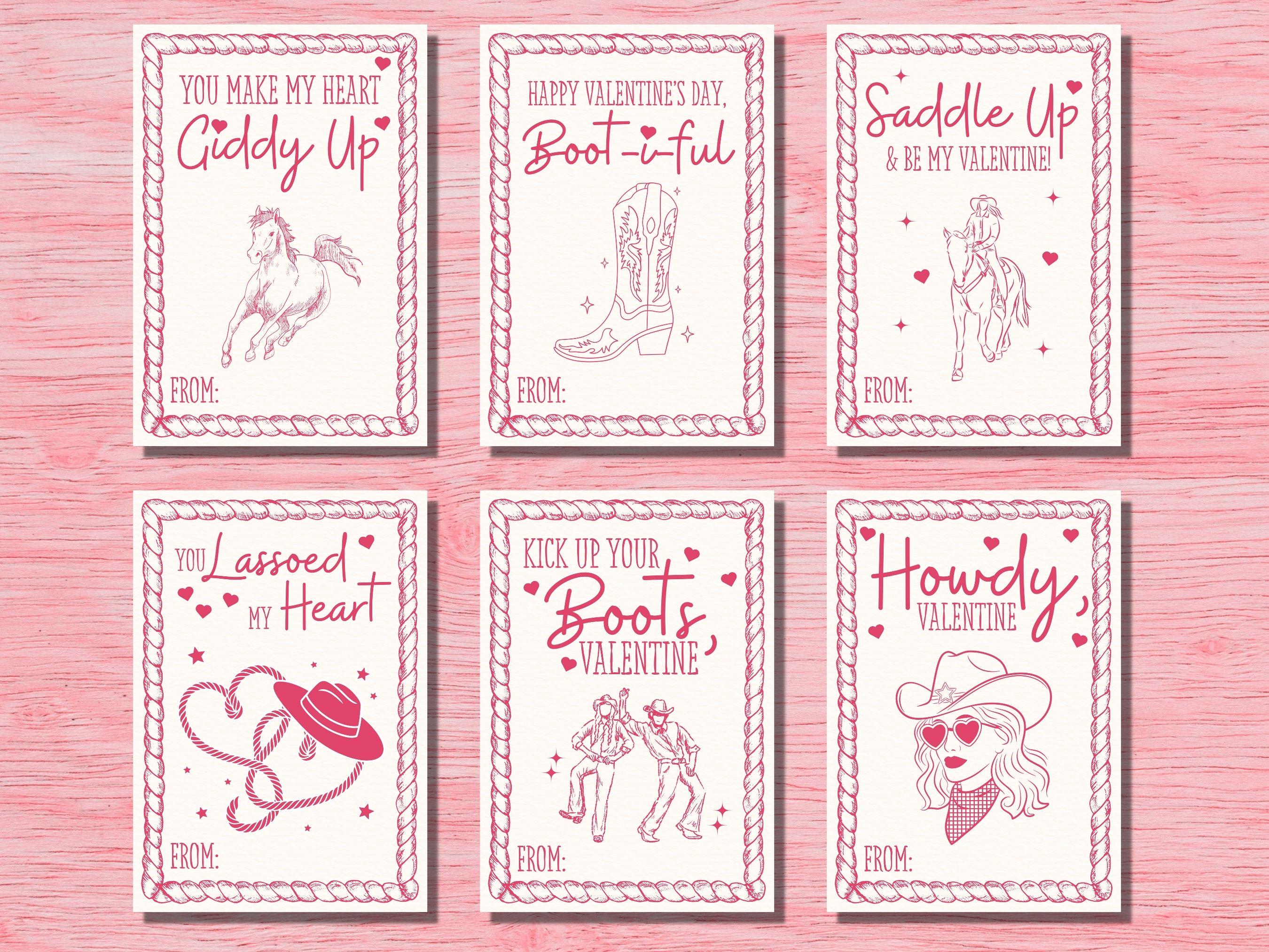 Cowgirl Valentine's Day Cards | Classroom Valentine | Printable 12 ...