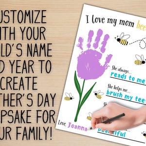 Mother's Day Handprint Art: I Love You Bee-cause Keepsake (digital ...