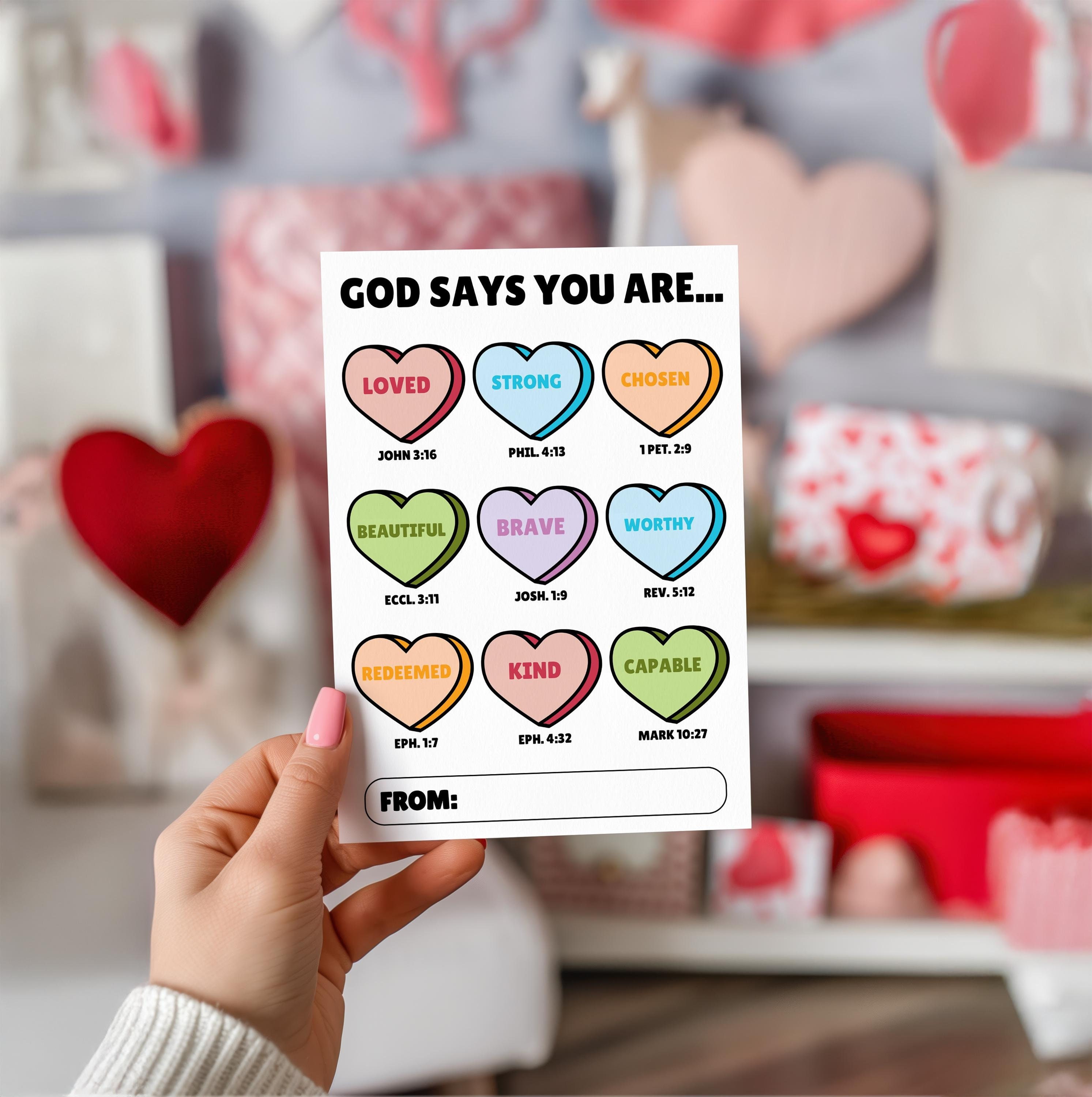 Scripture Candy Hearts Valentine Cards: God Says You Are (printable ...