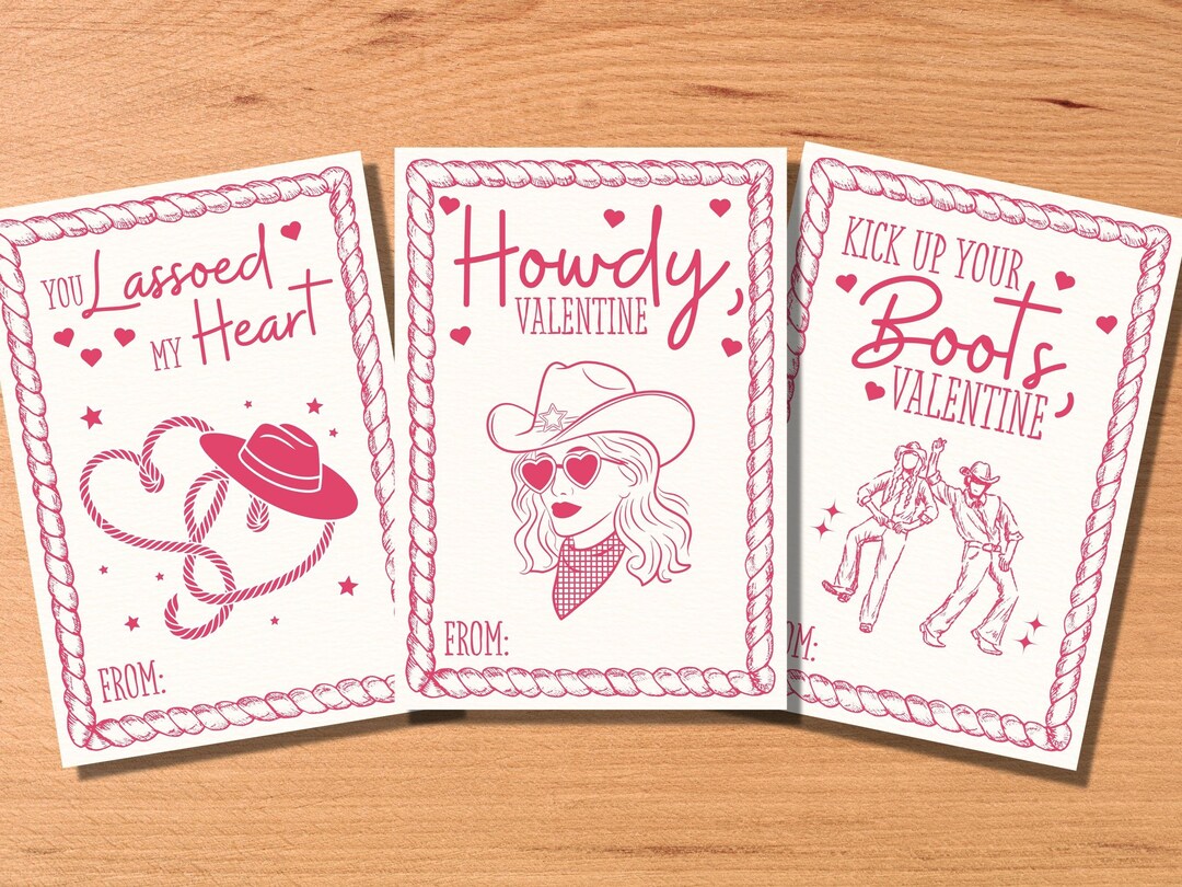 Cowgirl Valentine's Day Cards | Classroom Valentine | Printable 12 ...