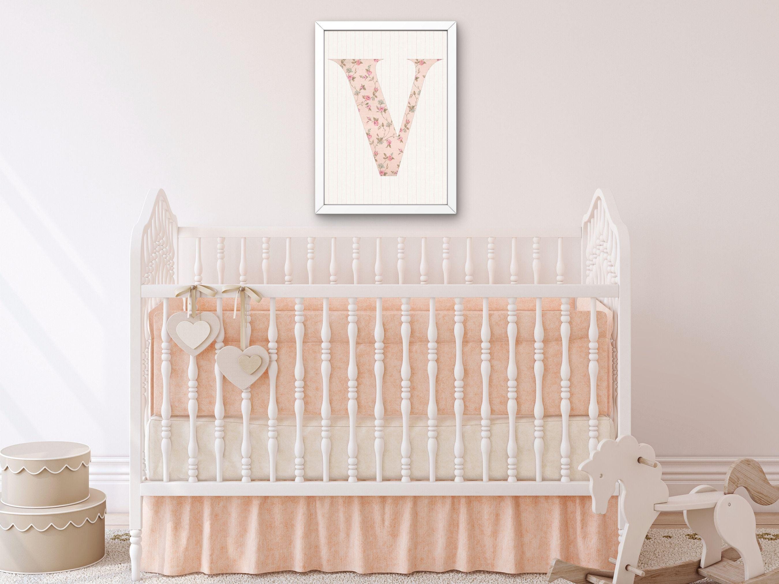 Vintage Floral Initial V Print: Girl's Nursery Decor (digital Download ...