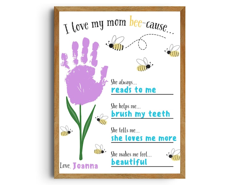Mother's Day Handprint Art: I Love You Bee-cause Keepsake (digital ...