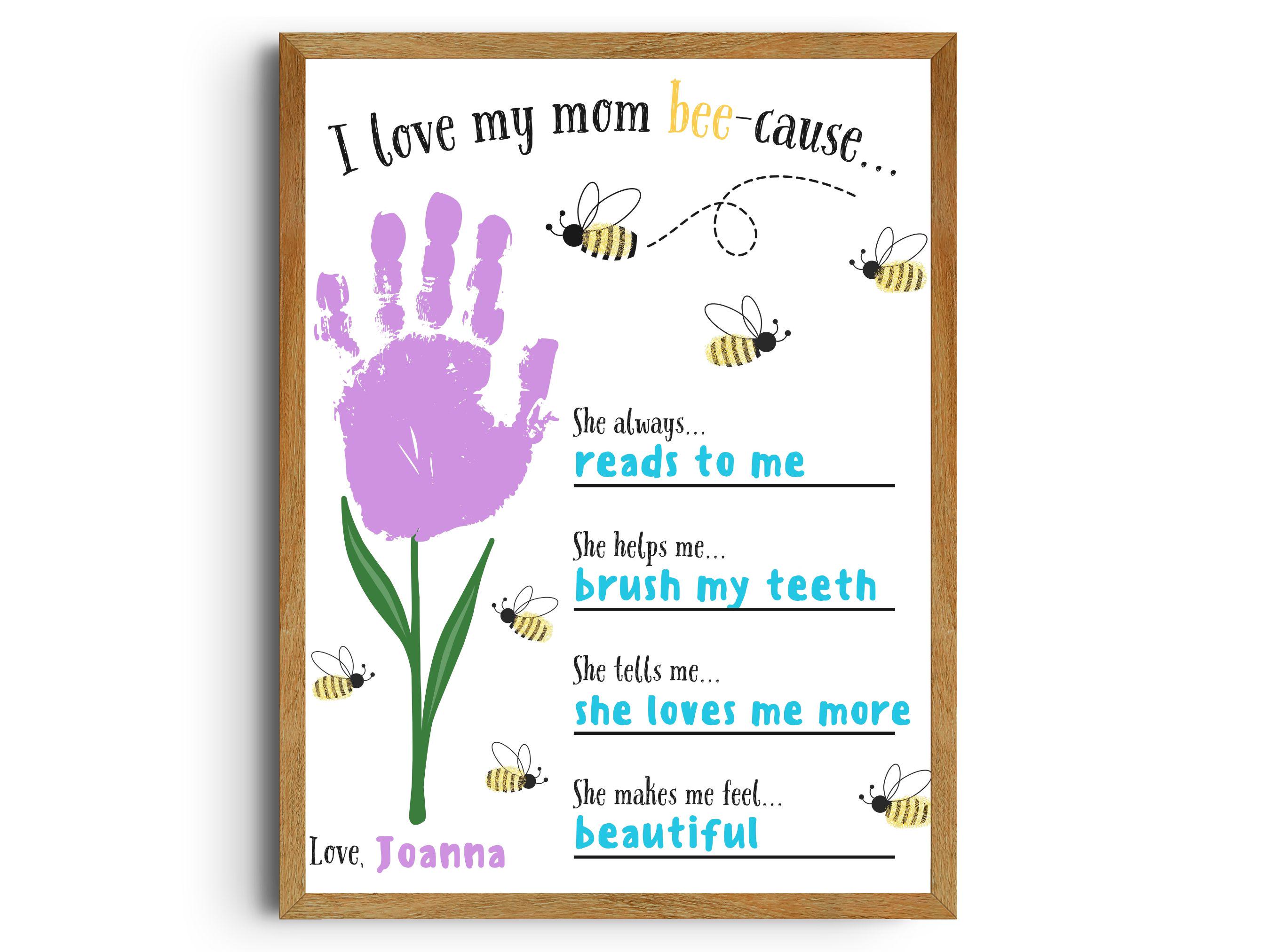 Mother's Day Handprint Fingerprint Printable | I Love My Mom Bee-cause ...