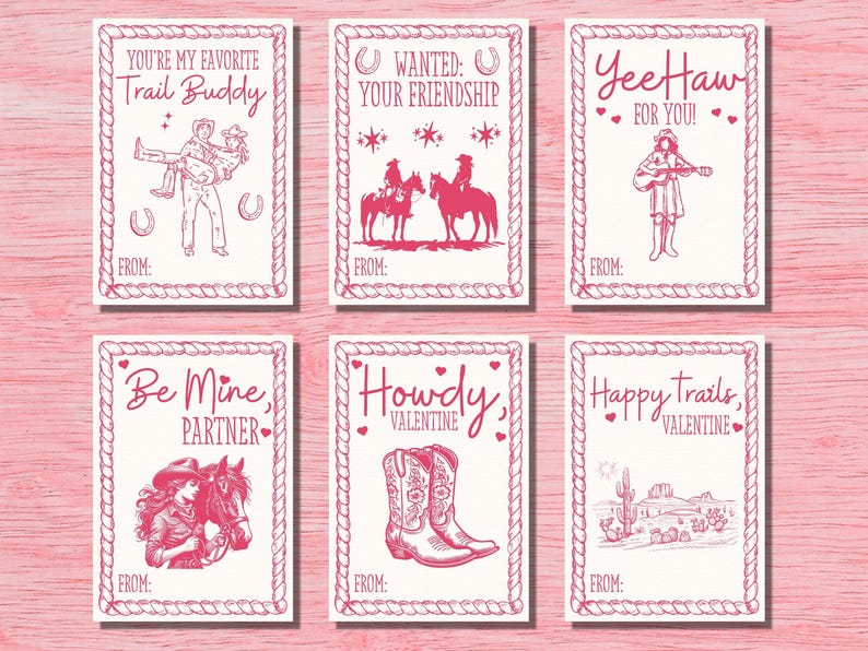 Cowgirl Valentine's Day Cards | Classroom Valentine | Printable 12 ...