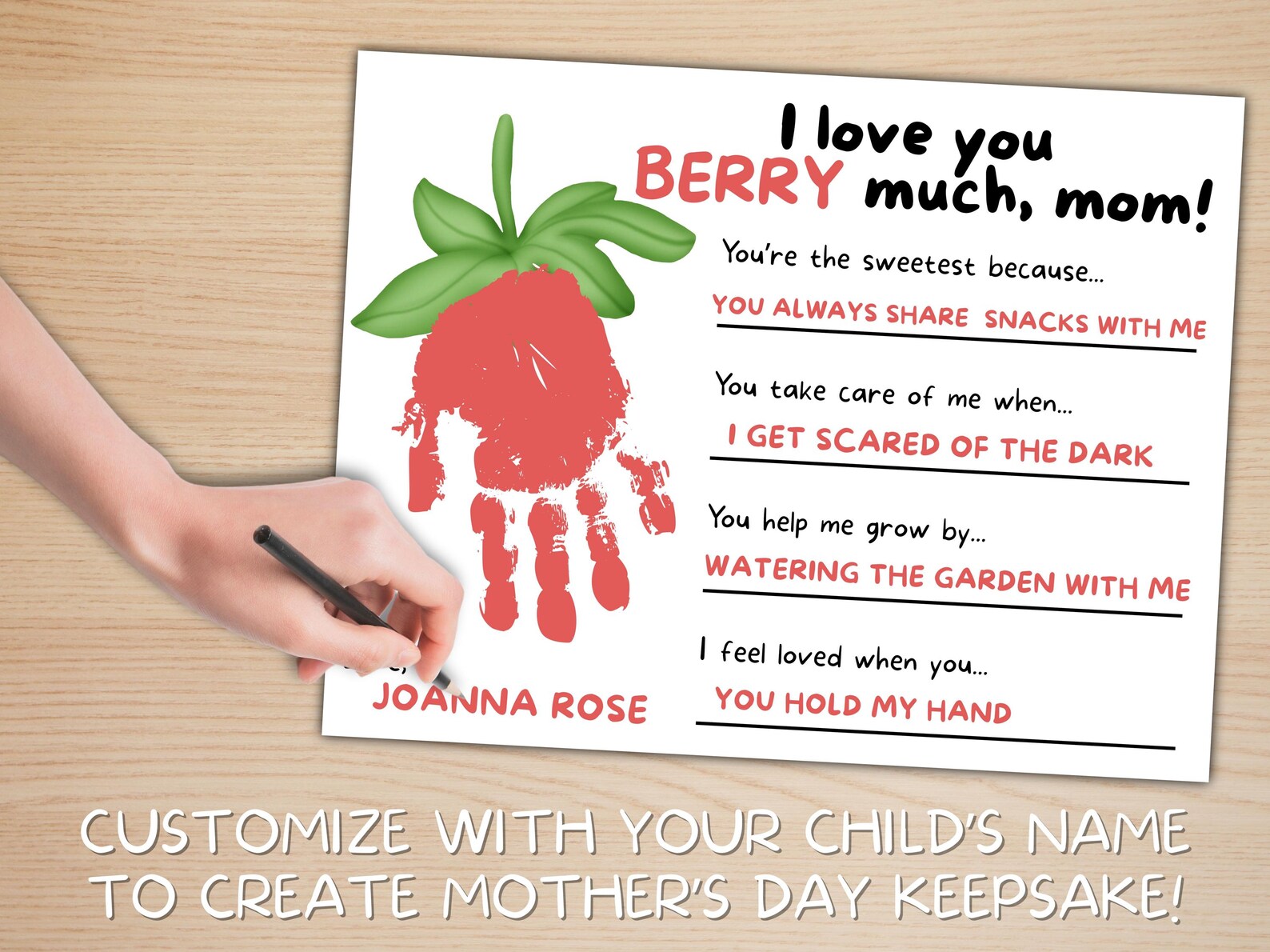Mother's Day Handprint Strawberry Printable | I Love You Berry Much ...