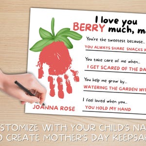 Mother's Day Handprint Strawberry Printable | I Love You Berry Much ...