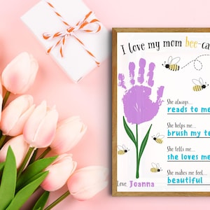 Mother's Day Handprint Fingerprint Printable | I Love My Mom Bee-cause ...