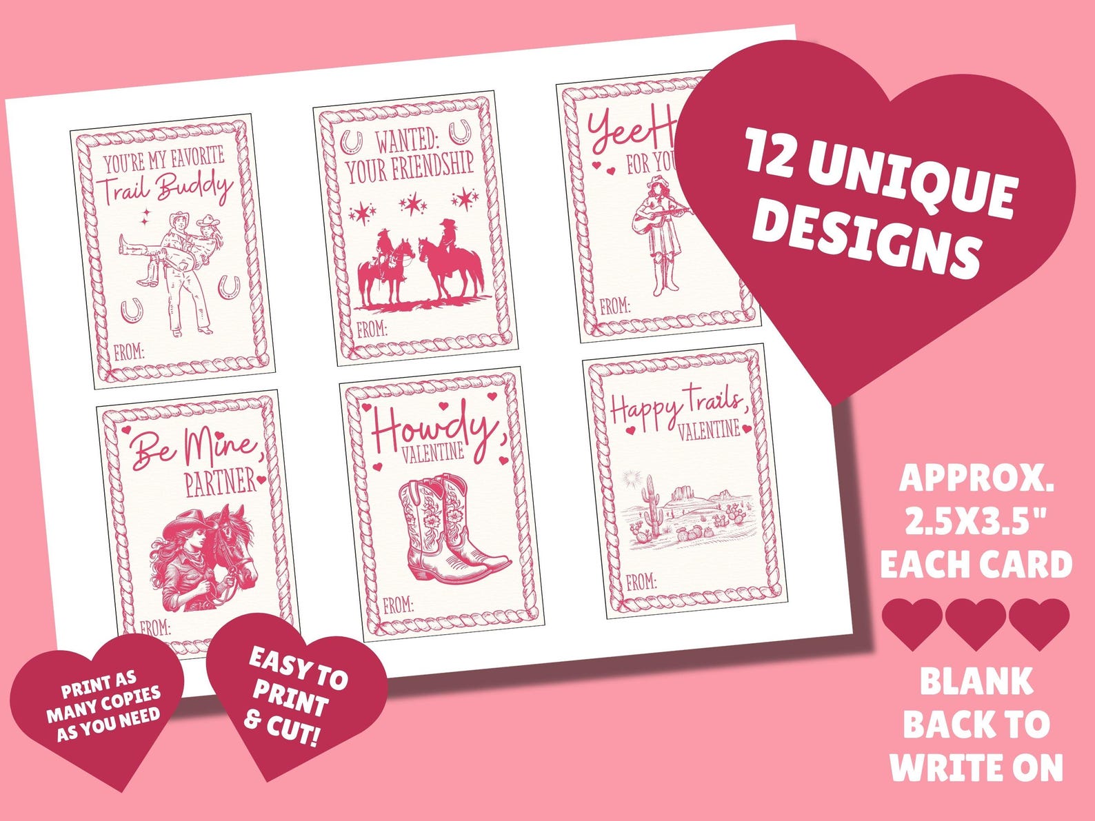 Cowgirl Valentine's Day Cards | Classroom Valentine | Printable 12 ...