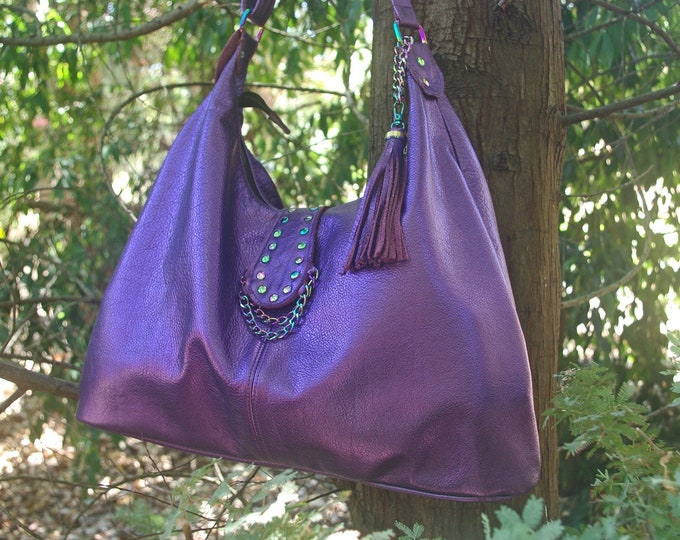 Rainbow Hardware Metallic Purple Italian Hobo 2 Sizes - Etsy