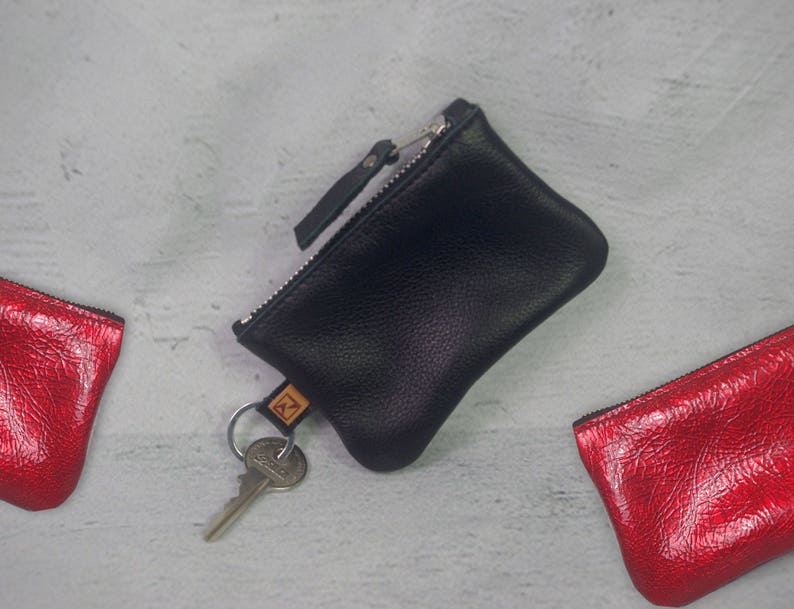 Black Leather KEY RING Purse Soft Leather Zipper Key Purse - Etsy