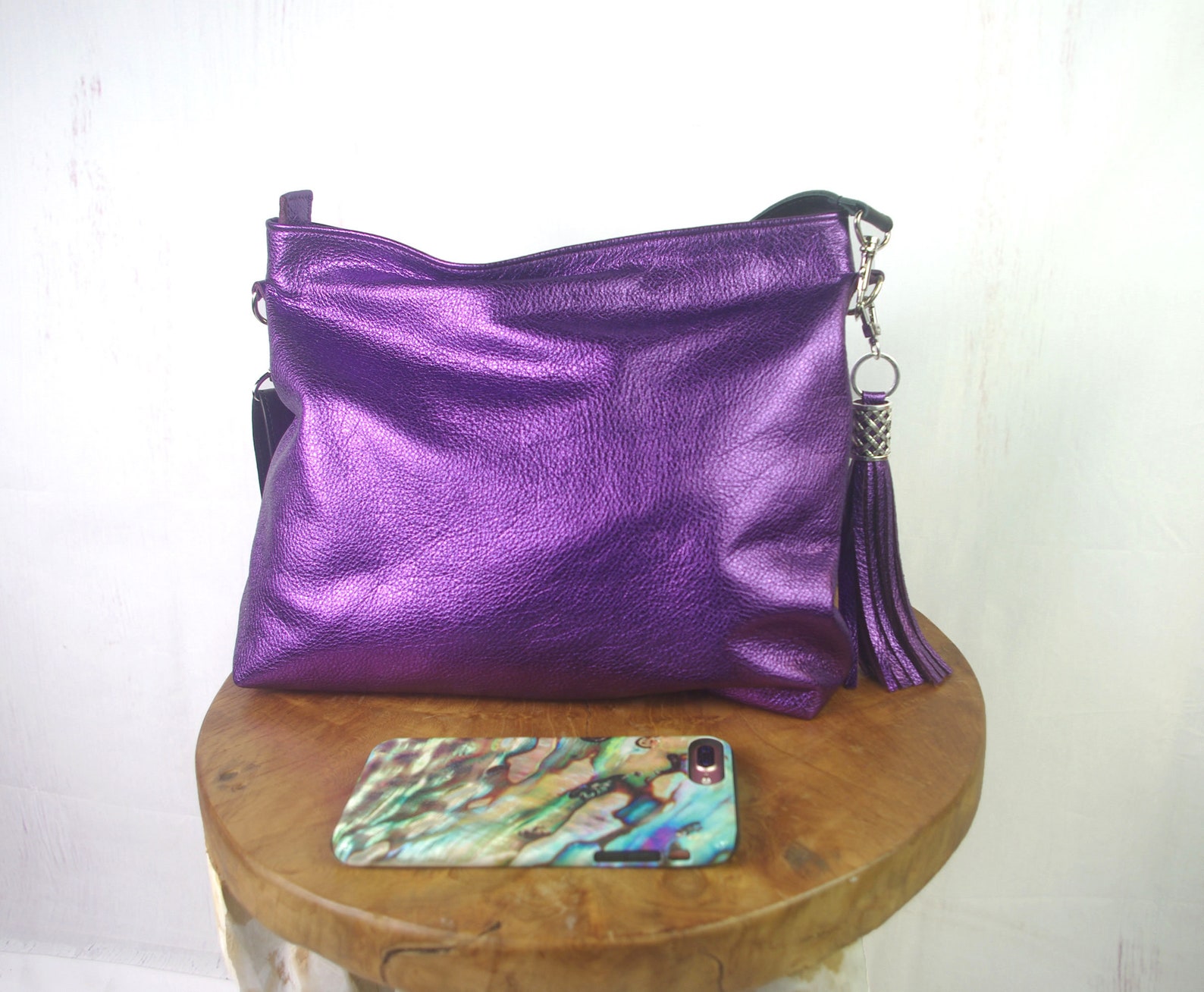 Metallic Purple Purse Bag Crossbody Purse Add Leather - Etsy