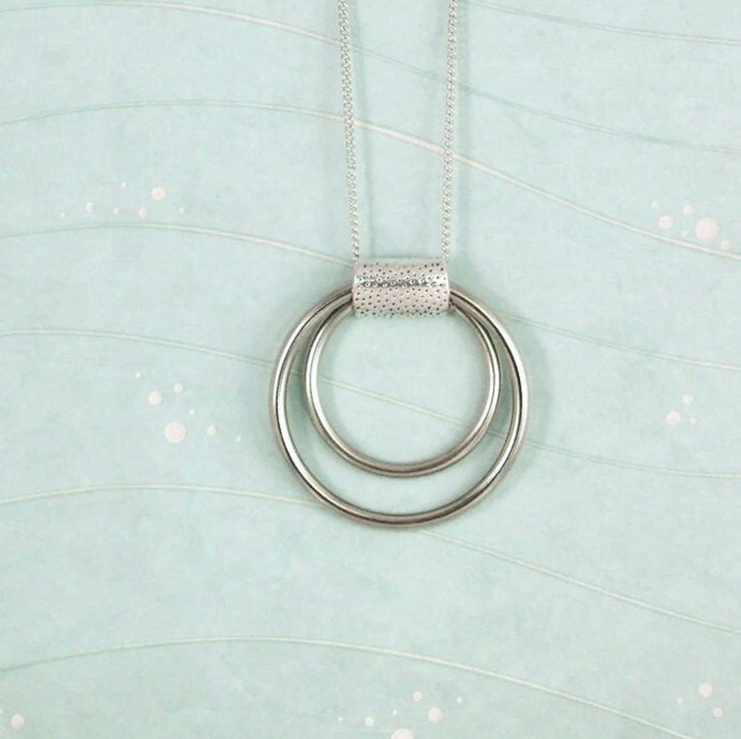 Pitted Silver Sweater Necklace, Pendant Necklace, Long Sweater Pendant ...