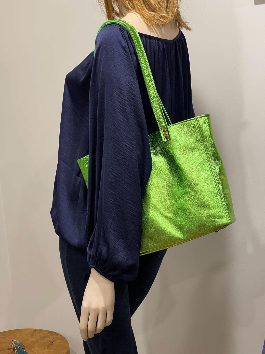 Lime Green Leather Tote, Citrus Leather Zipper Pocket & Purse, 2 Sizes ...