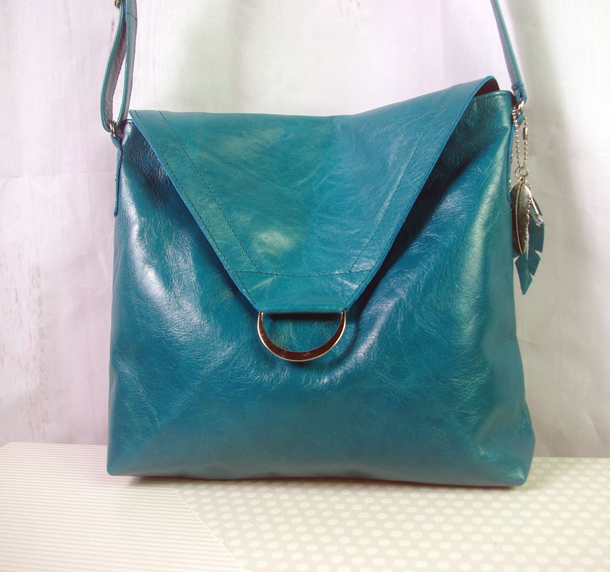 Teal leather shoulder bag Turquoise leather bag Adjustable | Etsy