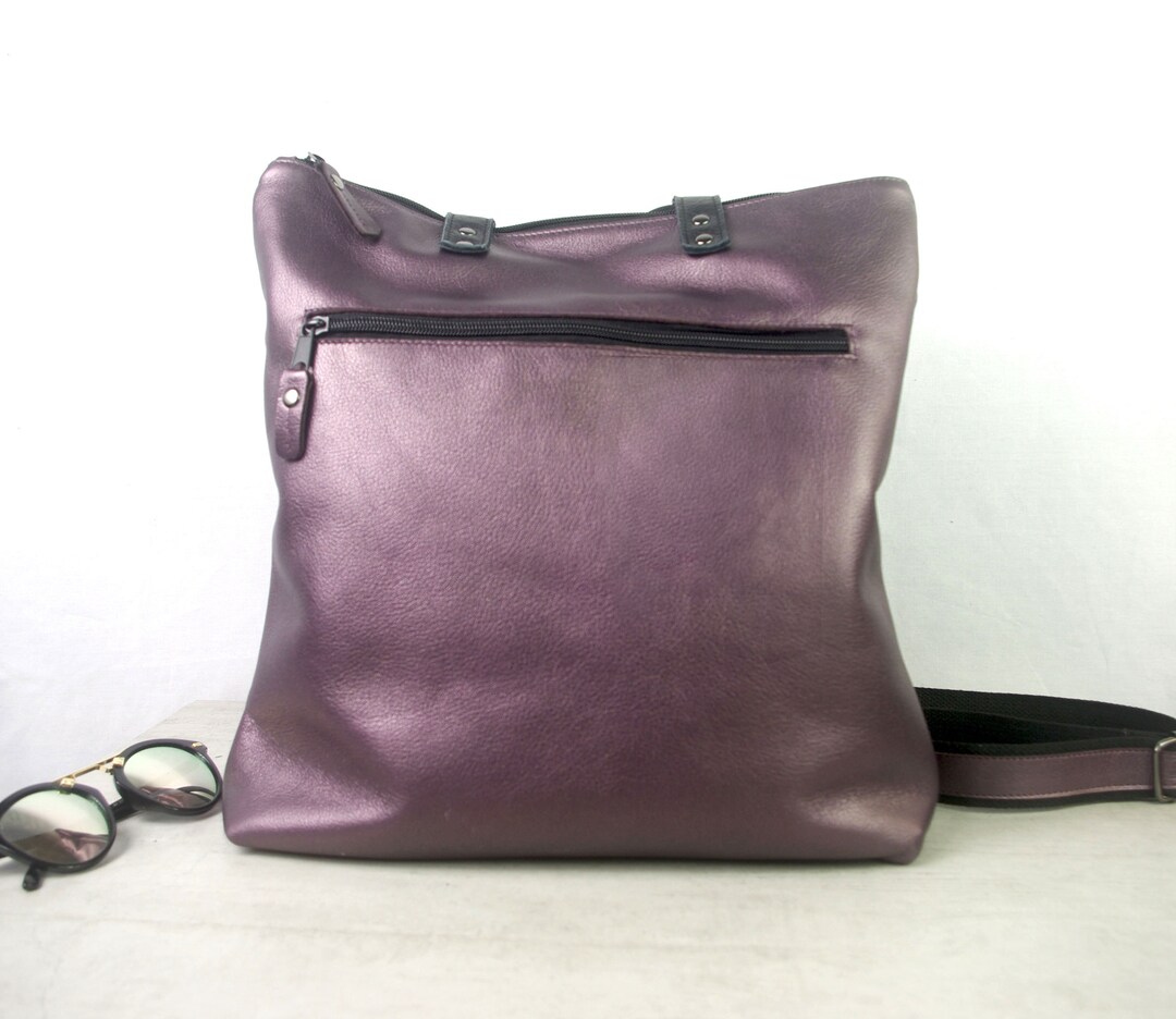 Purple Leather Backpack and Tote, FREE Purse, Pearlized Purple Soft ...
