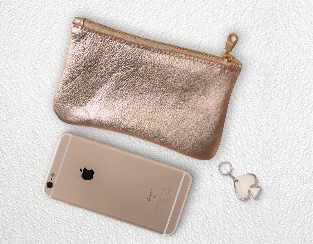 Peach Fuzz Leather Coin Purse, Gift Idea, Metallic Leather Purse, Coin ...