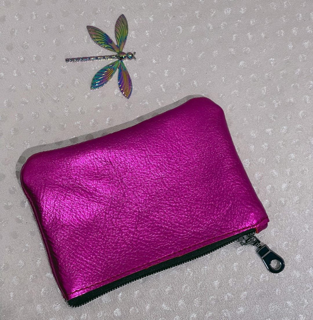 Fuchsia Pink Metallic Coin Purse, Leather Gift Idea, Leather Purse ...