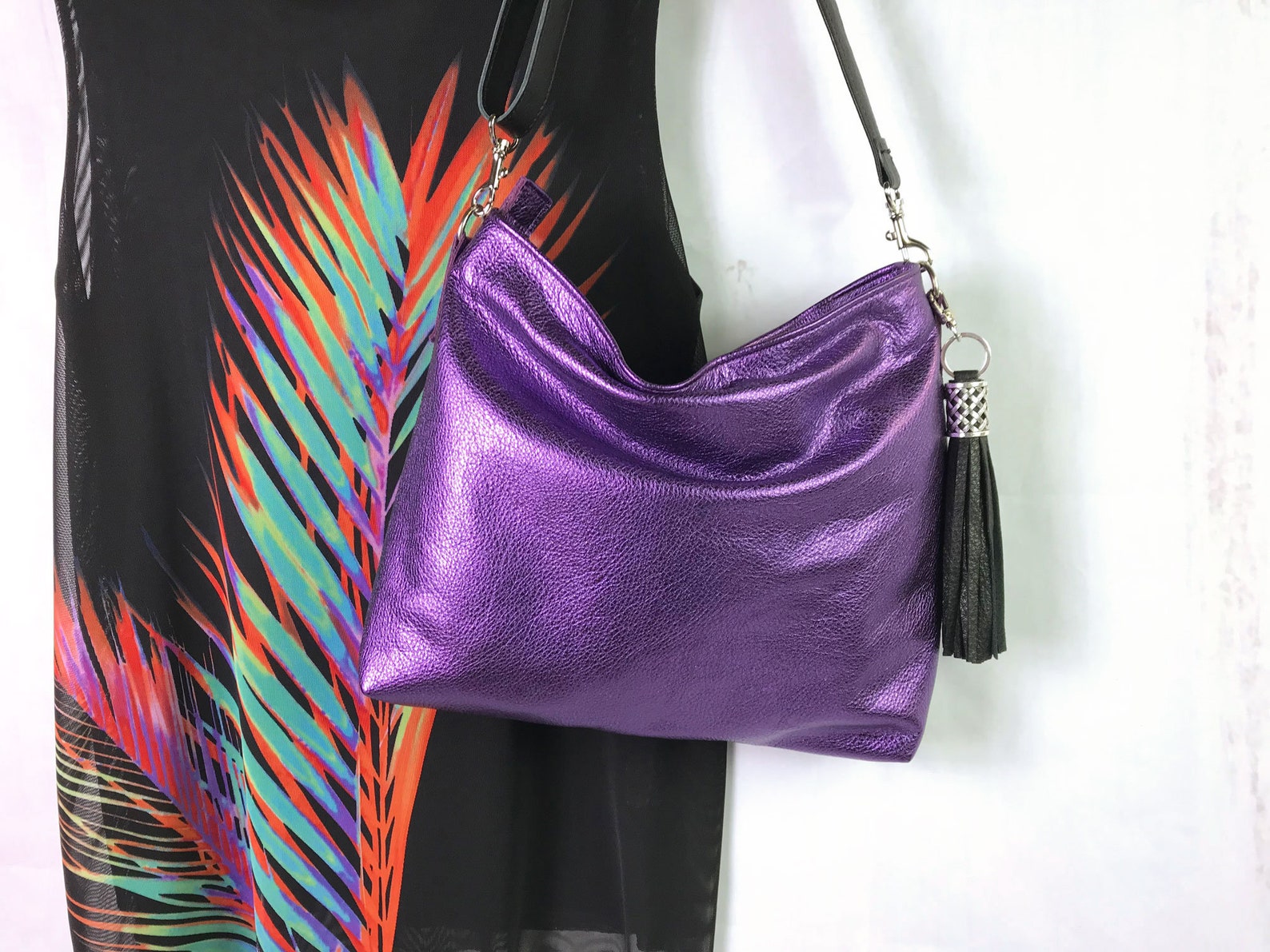 Metallic Purple Purse Bag Crossbody Purse Add Leather - Etsy