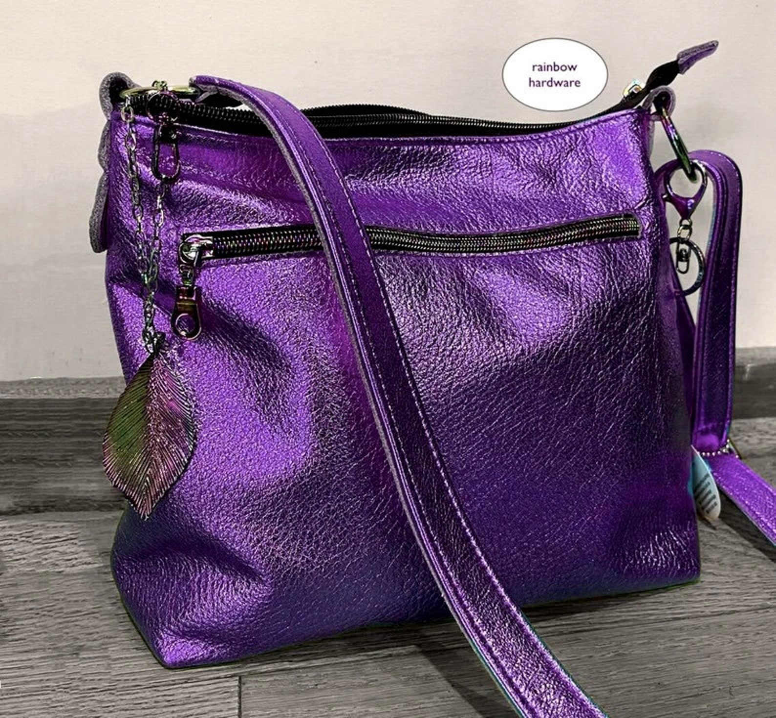 Metallic Purple Purse Bag Crossbody Purse Add Leather - Etsy