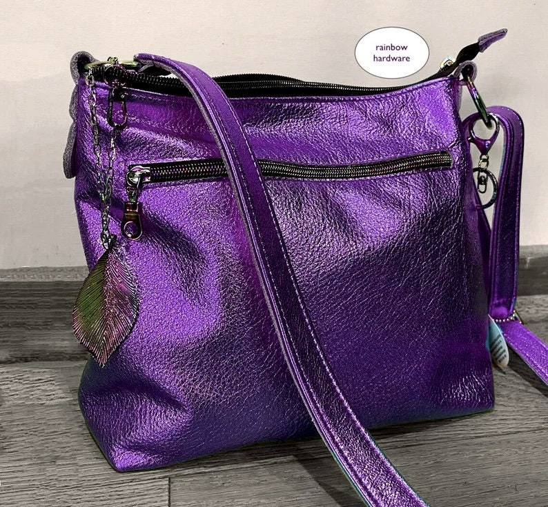 Metallic Purple Purse Bag Crossbody Purse Add Leather - Etsy