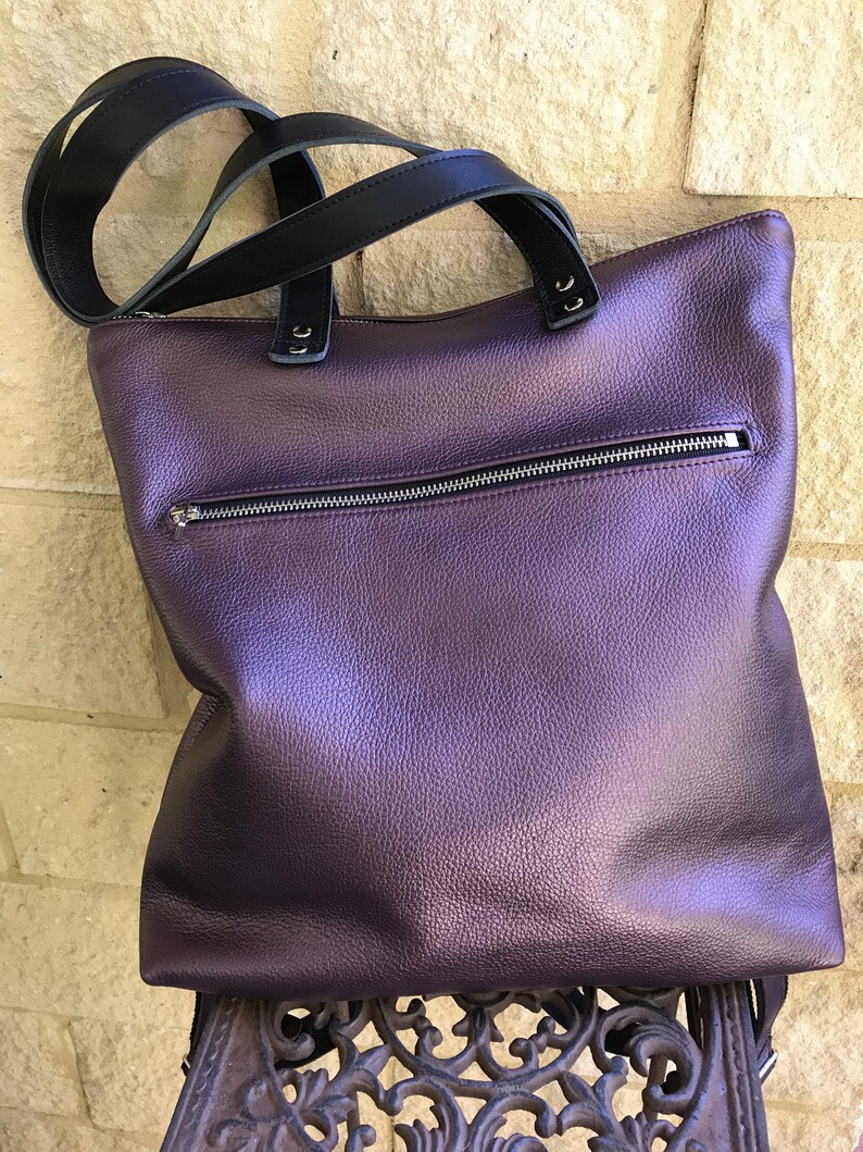 Purple Leather Backpack and Tote FREE Purse Pearlized Purple - Etsy