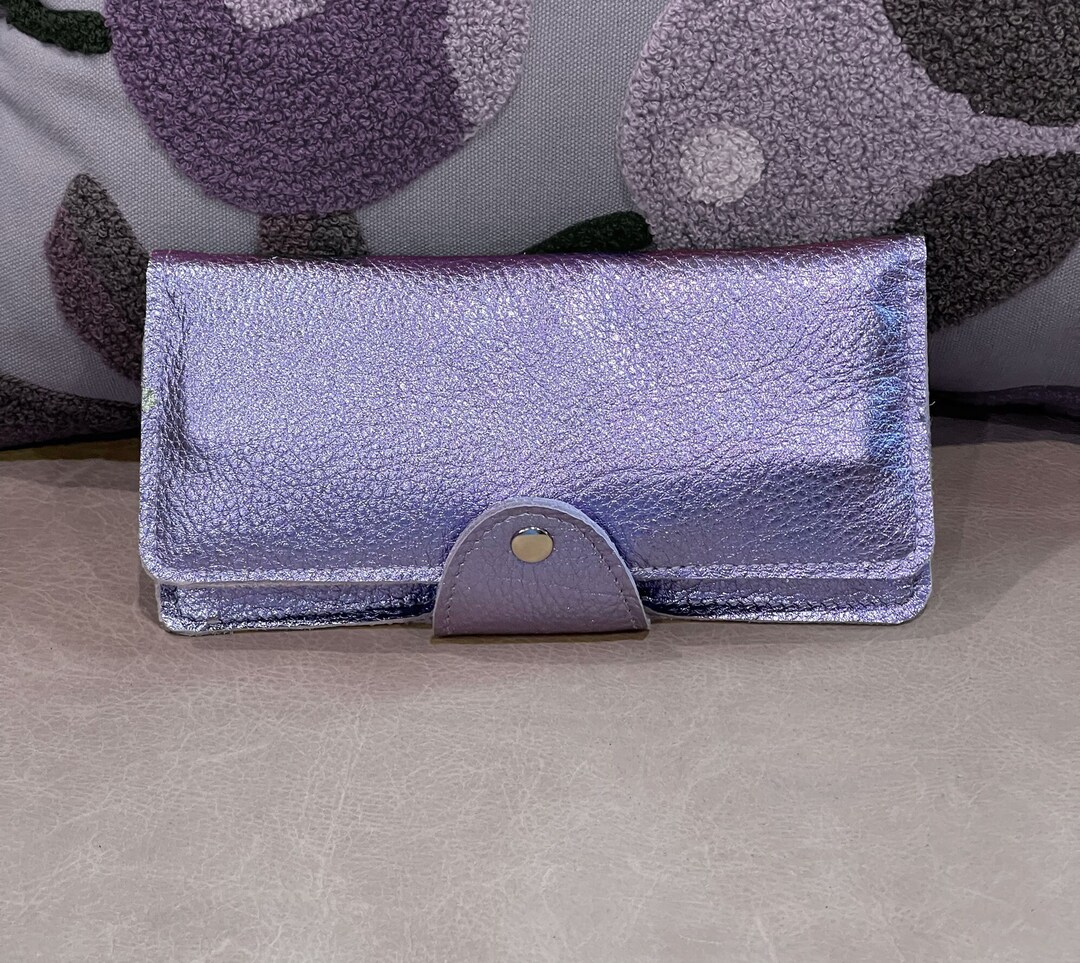 Lavender Metallic Leather Wallet Purse or Wristlet, Holds Cards and ...