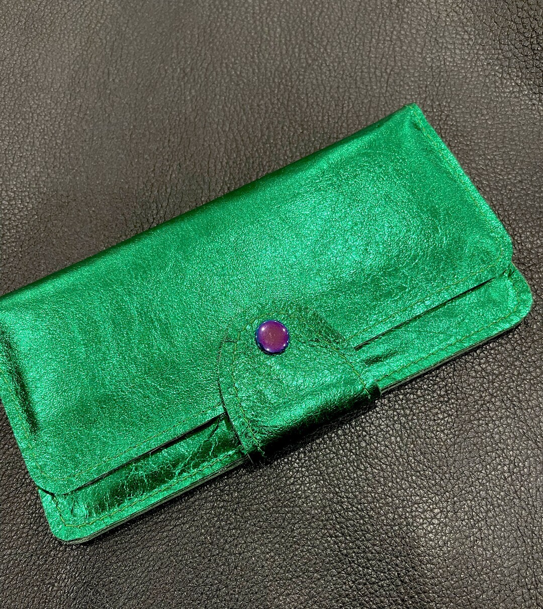 Emerald Green Metallic Leather Wallet Purse or Wristlet, Holds Cards ...