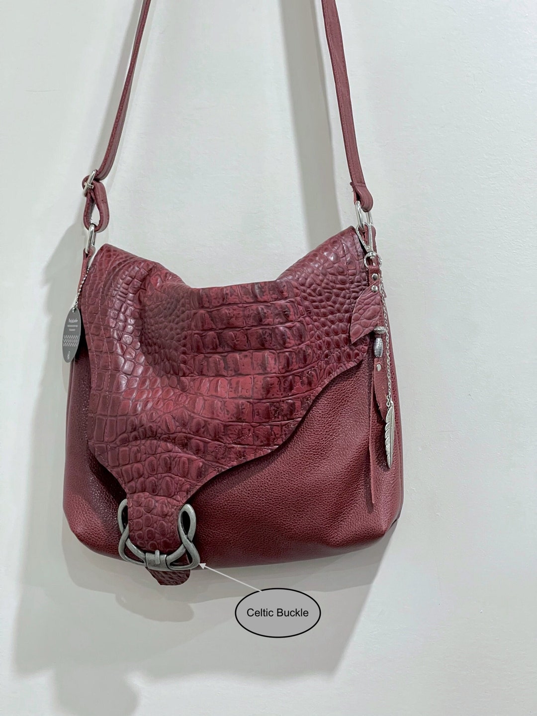 Red Croco Leather Bag, Italian Croco Embossed Bag, Deep Red Bag, 3 ...
