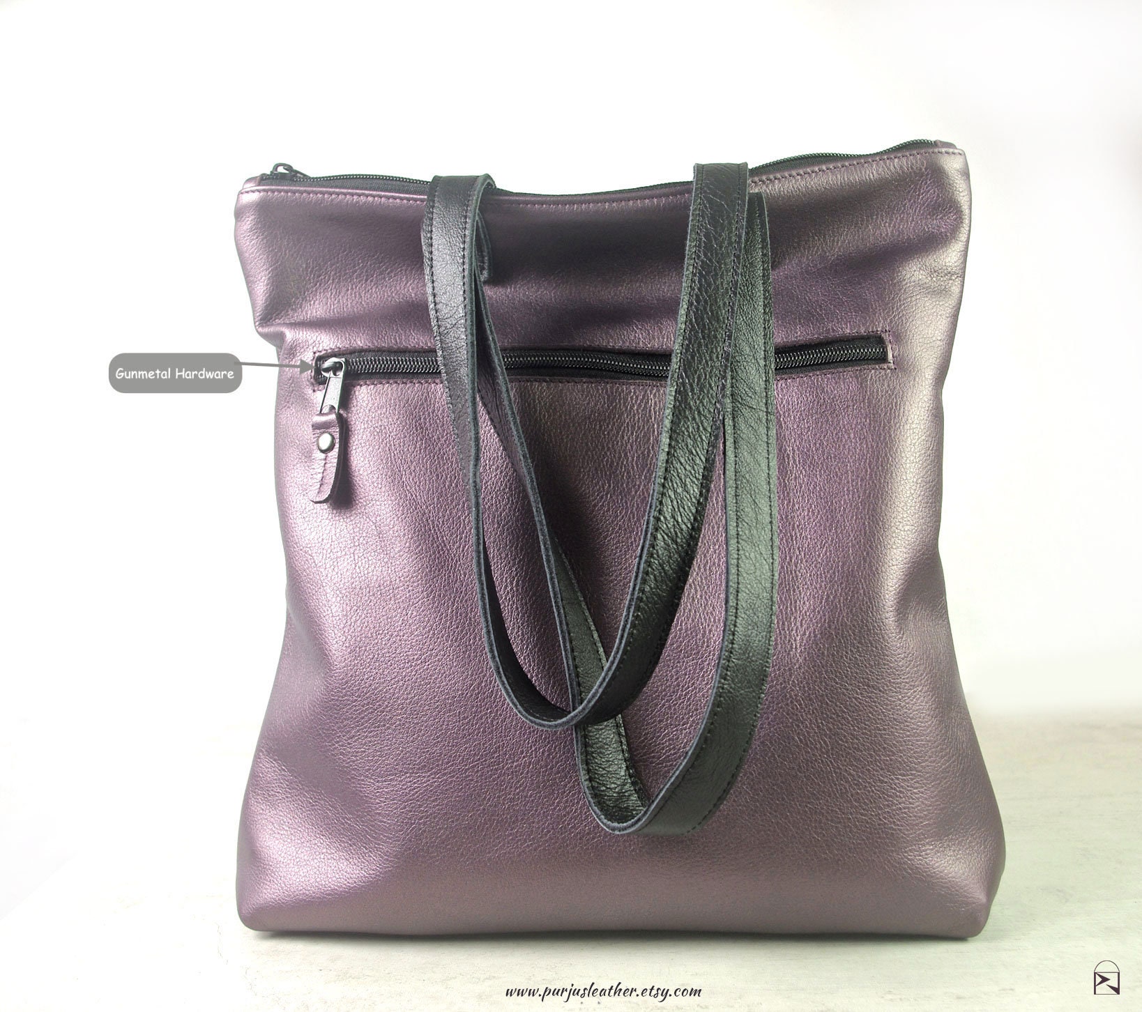 Purple Leather Backpack and Tote, FREE Purse, Pearlized Purple Soft ...