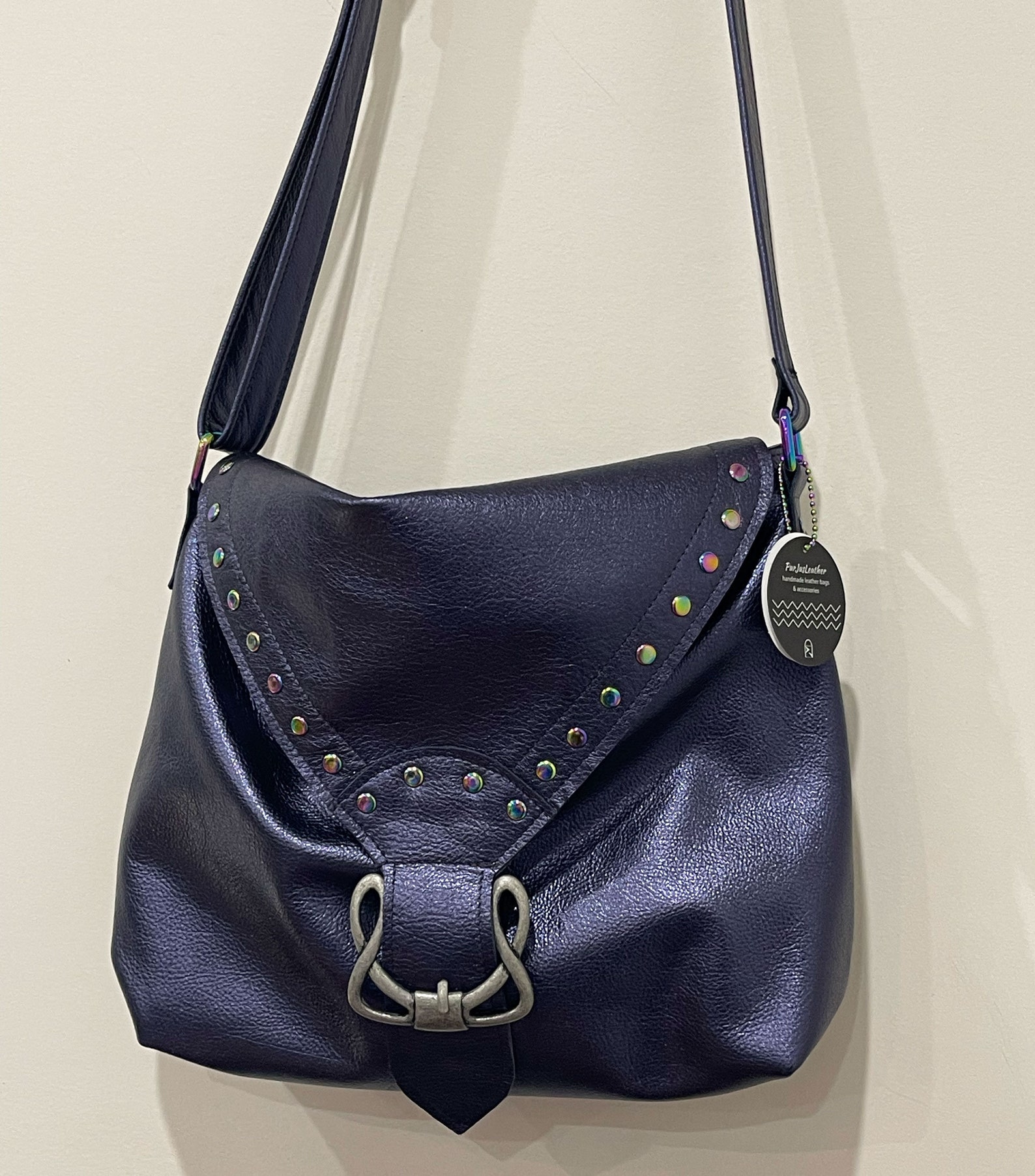 Metallic Sapphire Navy Celtic Leather Crossbody Bag, Rivets Option ...