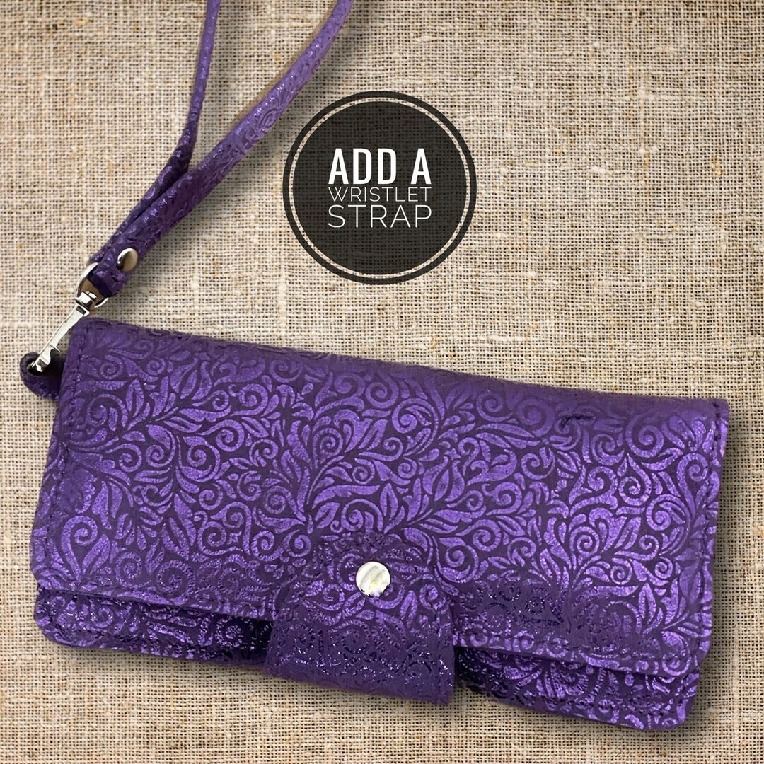 Metallic Purple Leather Wallet Purse With Zipper, Holds Cards, iPhone ...